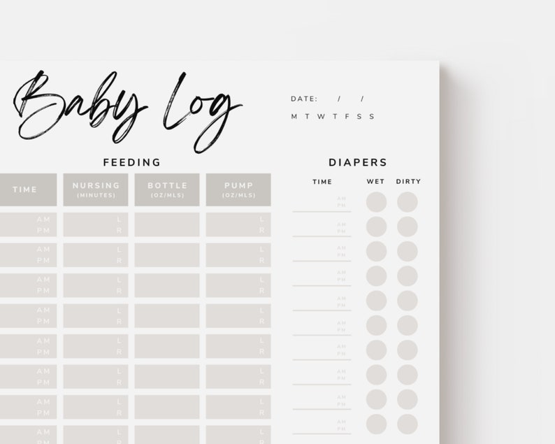 Daily Baby Log Digital Download Printable, Simple PDF Baby Log, Neutral ...