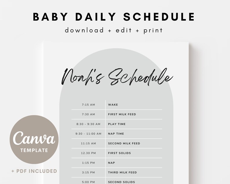 Editable Baby & Toddler Schedule Template Canva Template - Etsy