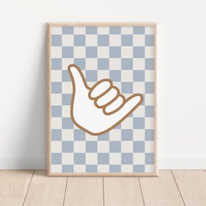 Blue Checker Shaka Downloadable Print, Surf Nursery Decor, Beach Kids ...