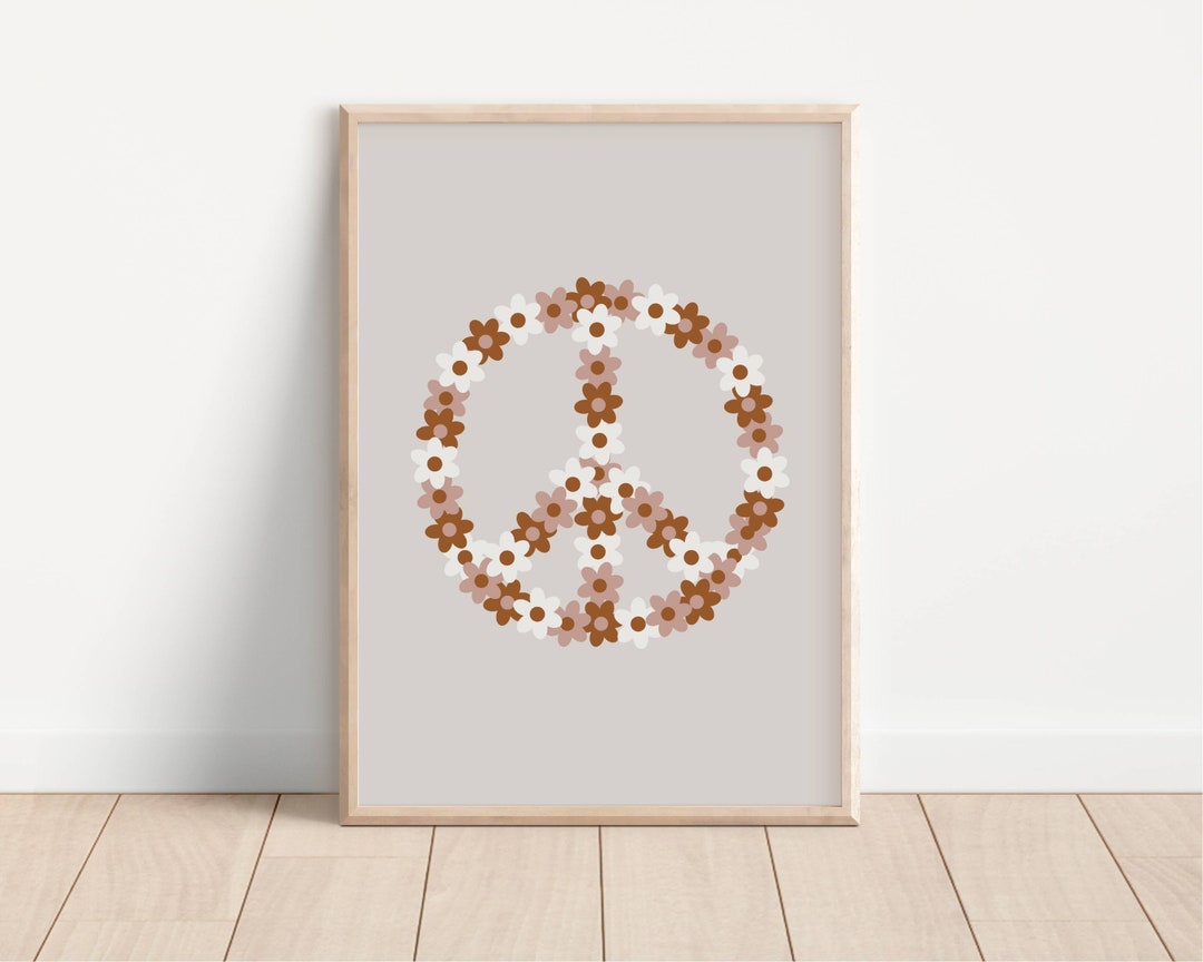 Retro Daisy Peace Sign Digital Print, Daisy Nursery Decor, Neutral ...
