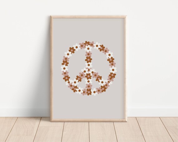 Retro Daisy Peace Sign Digital Print Daisy Nursery Decor | Etsy
