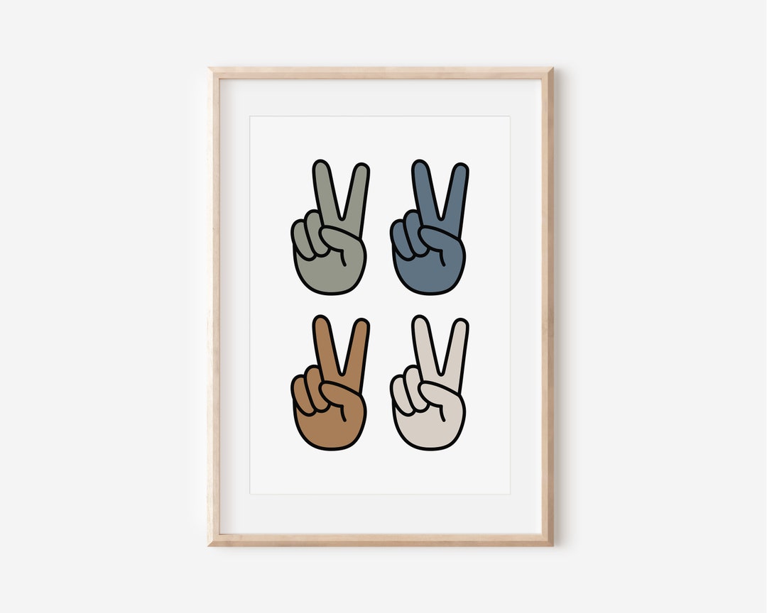 4 Peace Sign Downloadable Print, Peace Hand, Kids Room Wall Art, Modern ...