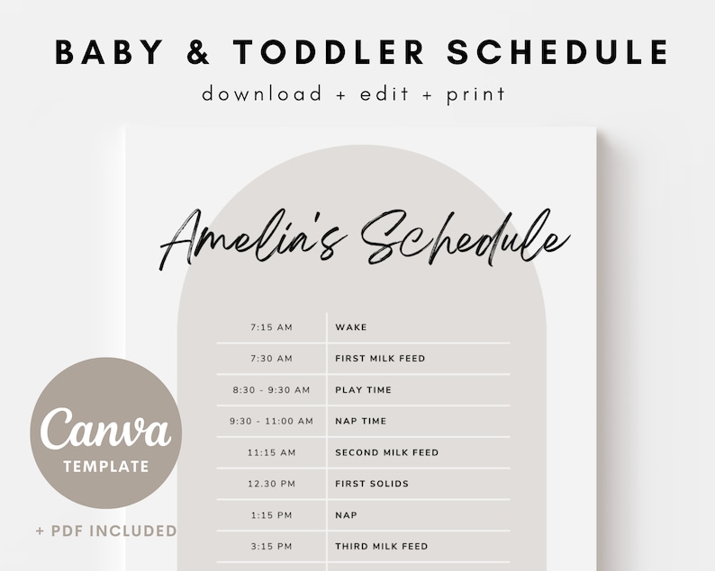 Editable Baby & Toddler Schedule Template Canva Template - Etsy