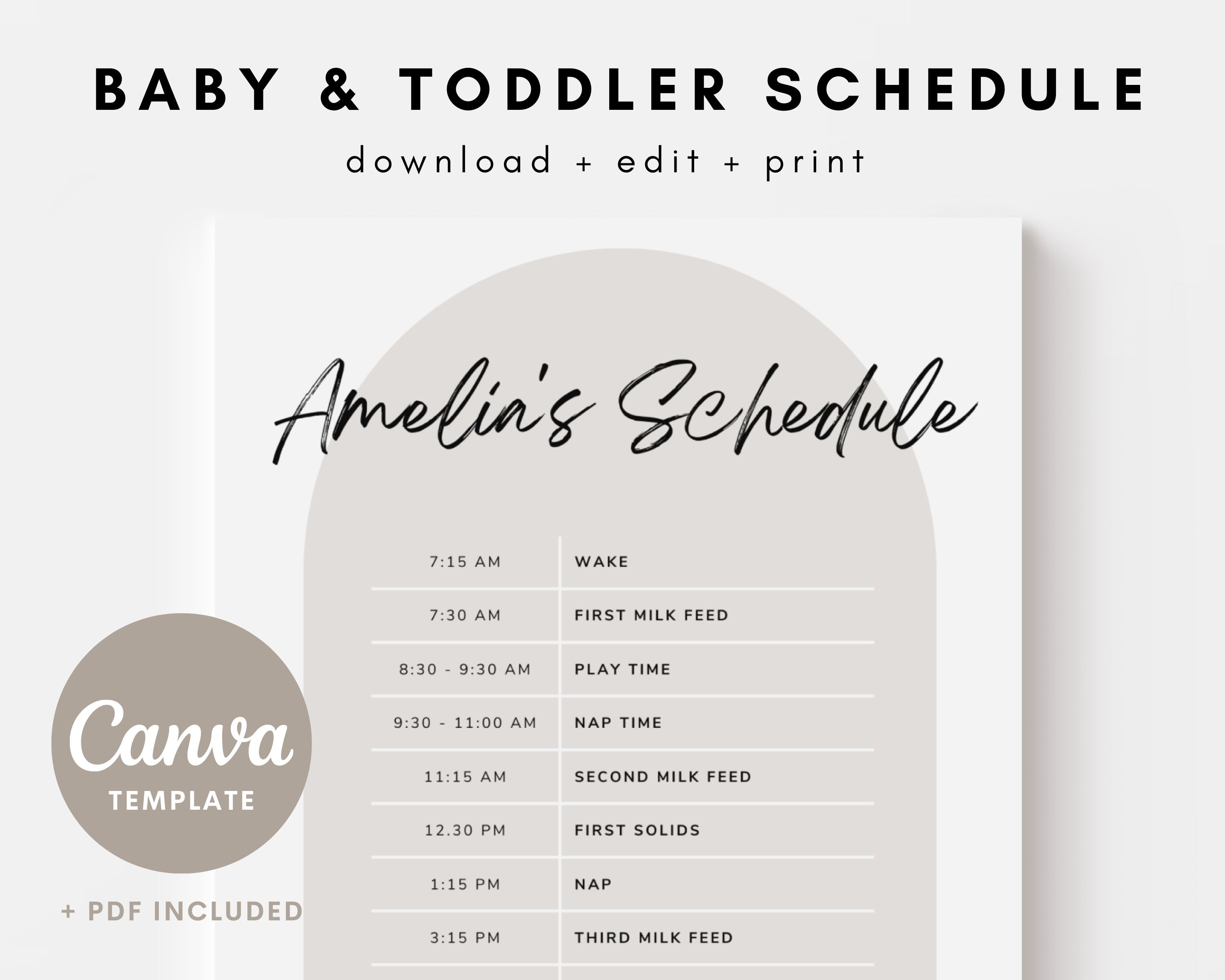 Editable Baby & Toddler Schedule Template Canva Template - Etsy