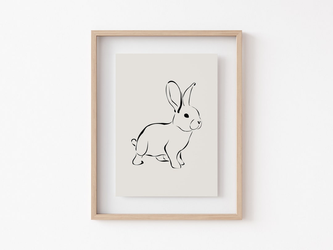Modern Rabbit Line Art Downloadable Print, Cute Bunny Minimalist ...