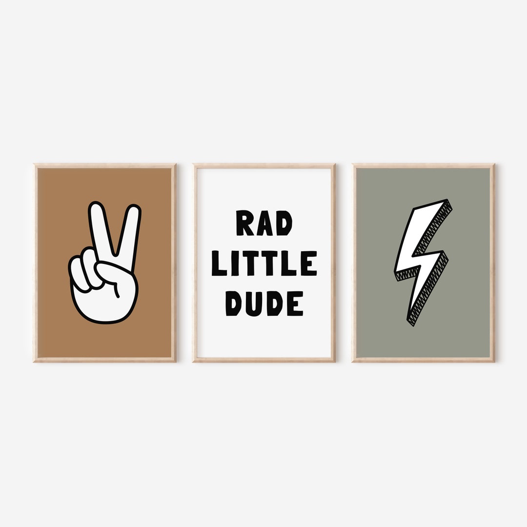 Rad Little Dude Lightning Peace Gallery Wall Set of 3 Downloadable ...