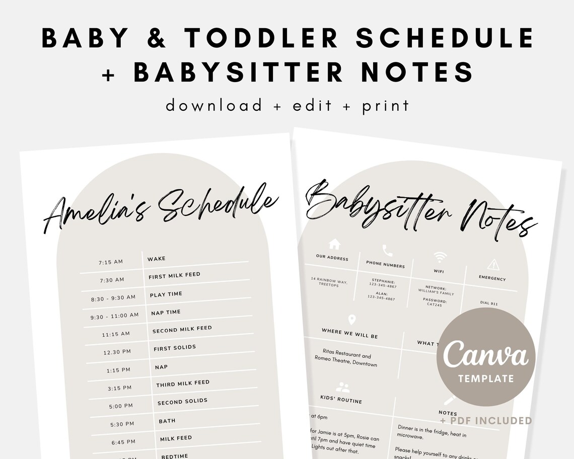 Editable Baby & Toddler Schedule Babysitter Notes Template - Etsy