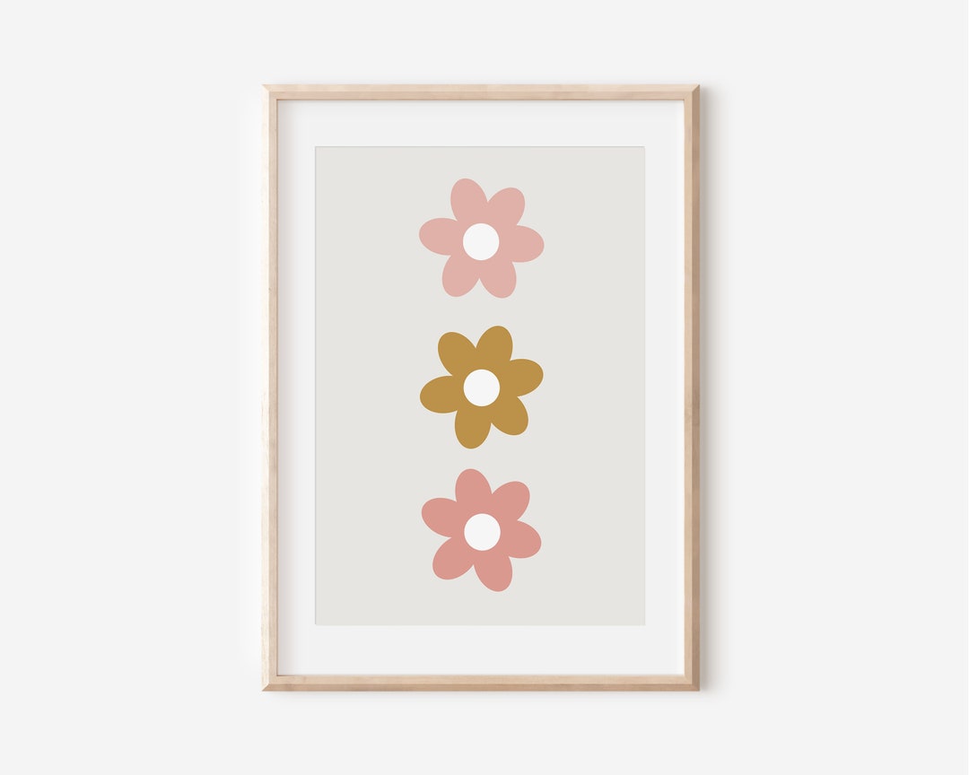 Retro Daisy Digital Print, Daisy Nursery Decor, Neutral Nursery, Hippie ...