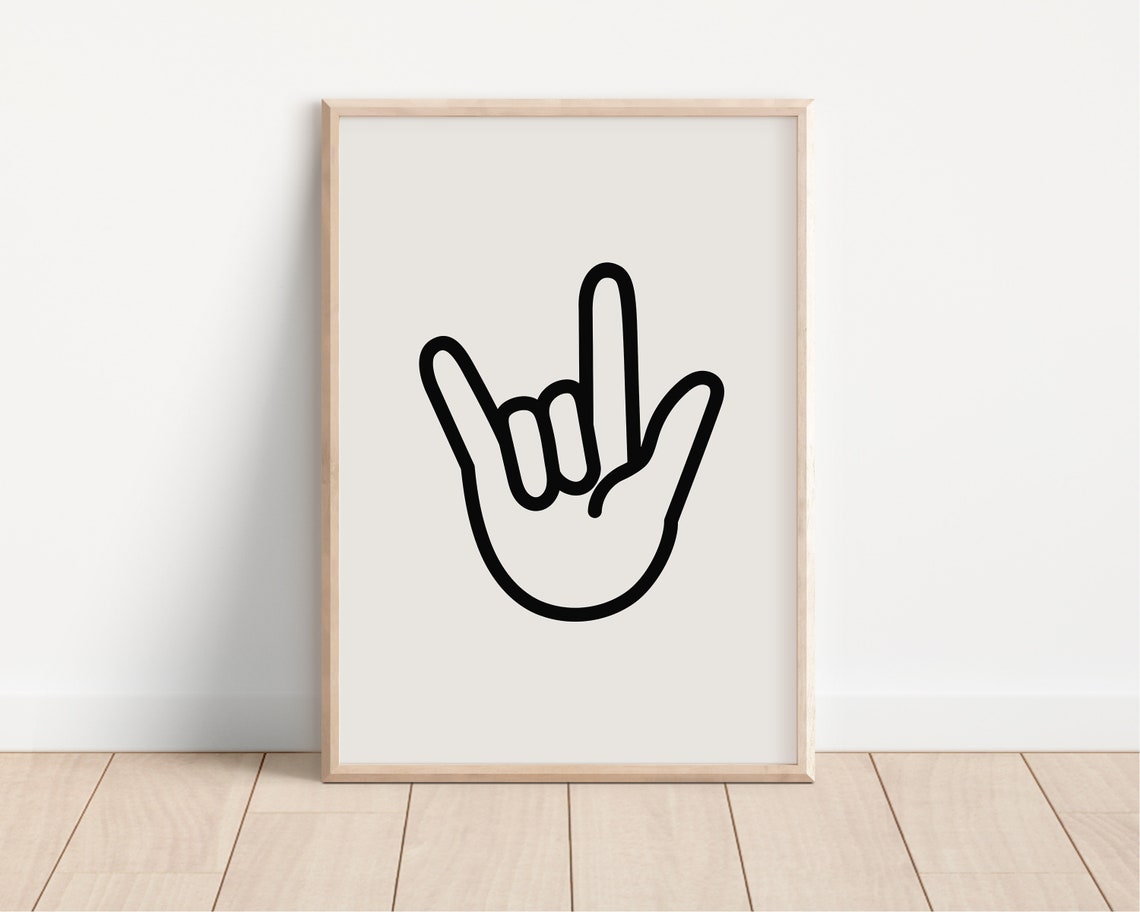 I Love You ASL Sign Digital Print, Neutral Wall Art, Neutral Nursery ...