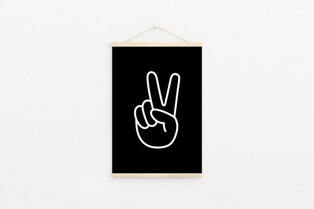 Black Peace Sign Hand Digital Print, Nursery Wall Art, Neutral Nursery ...