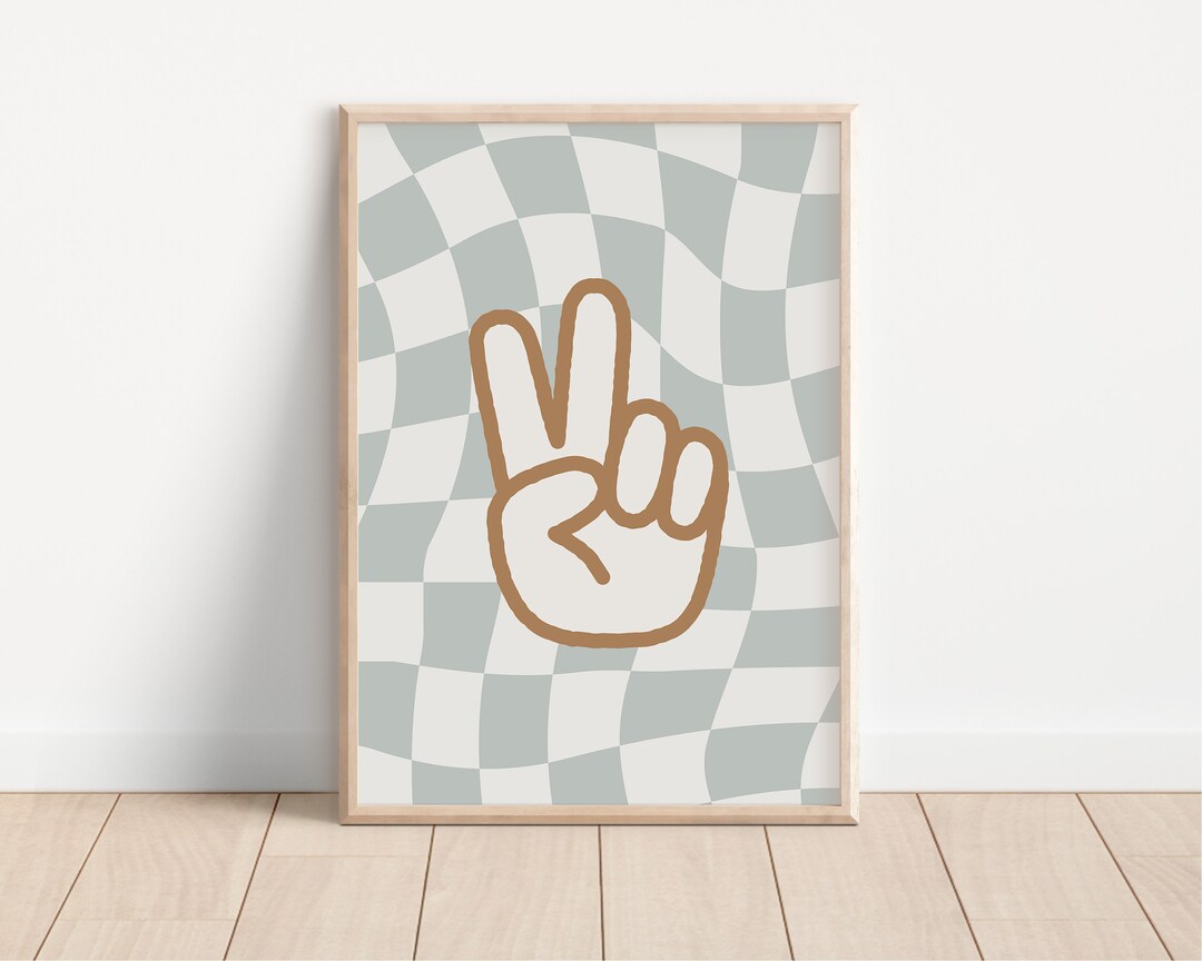 Checkerboard Peace Sign Digital Print, Neutral Sage Wall Art, Neutral ...