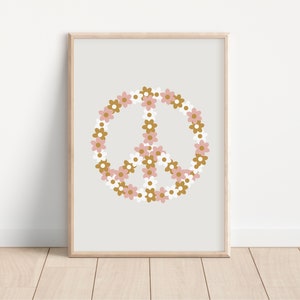 Retro Daisy Peace Sign Digital Print, Daisy Nursery Decor, Neutral ...