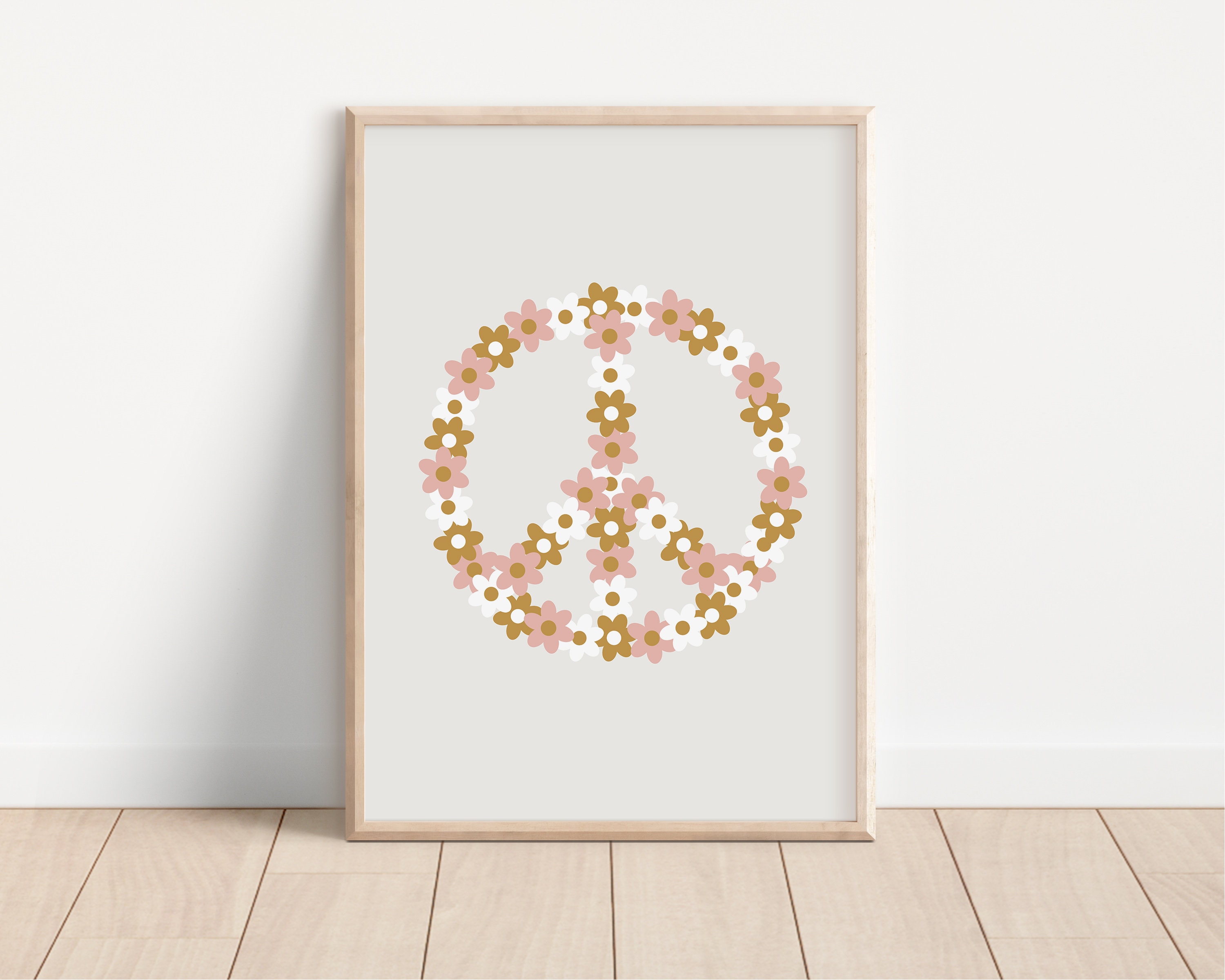 Retro Daisy Peace Sign Digital Print, Daisy Nursery Decor, Neutral ...