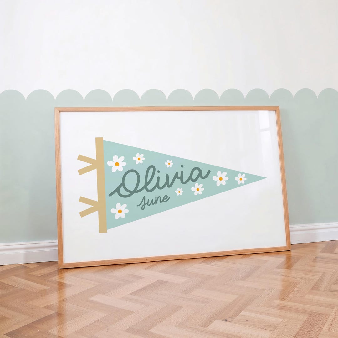 Personalized Daisy Name Flag Digital Print, Nursery Name Sign, Retro ...