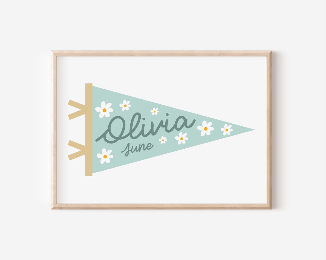 Personalized Daisy Name Flag Digital Print, Nursery Name Sign, Retro ...