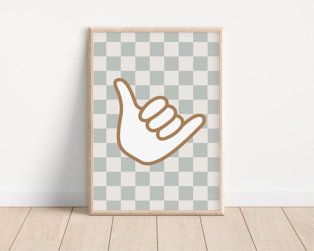 Sage Green Checker Shaka Downloadable Print, Surf Nursery Decor, Beach ...