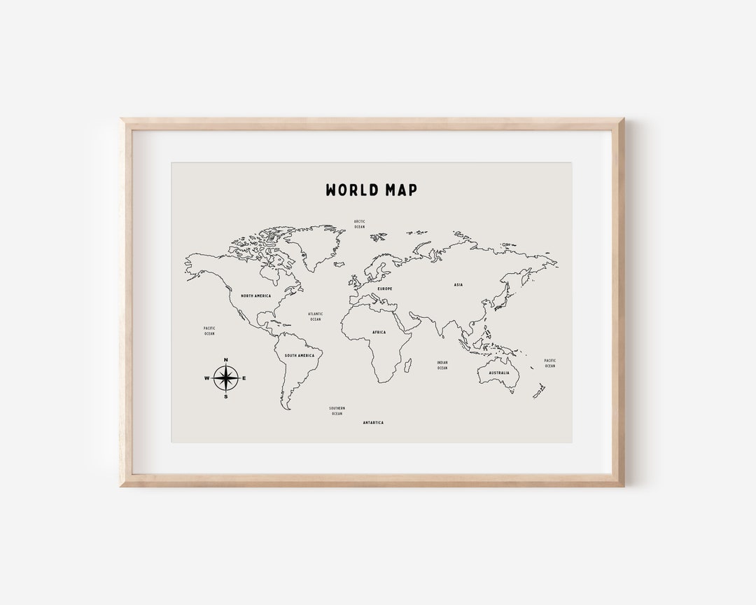 World Map Downloadable Print, Boy Nursery Decor, Kids Room, Neutral ...
