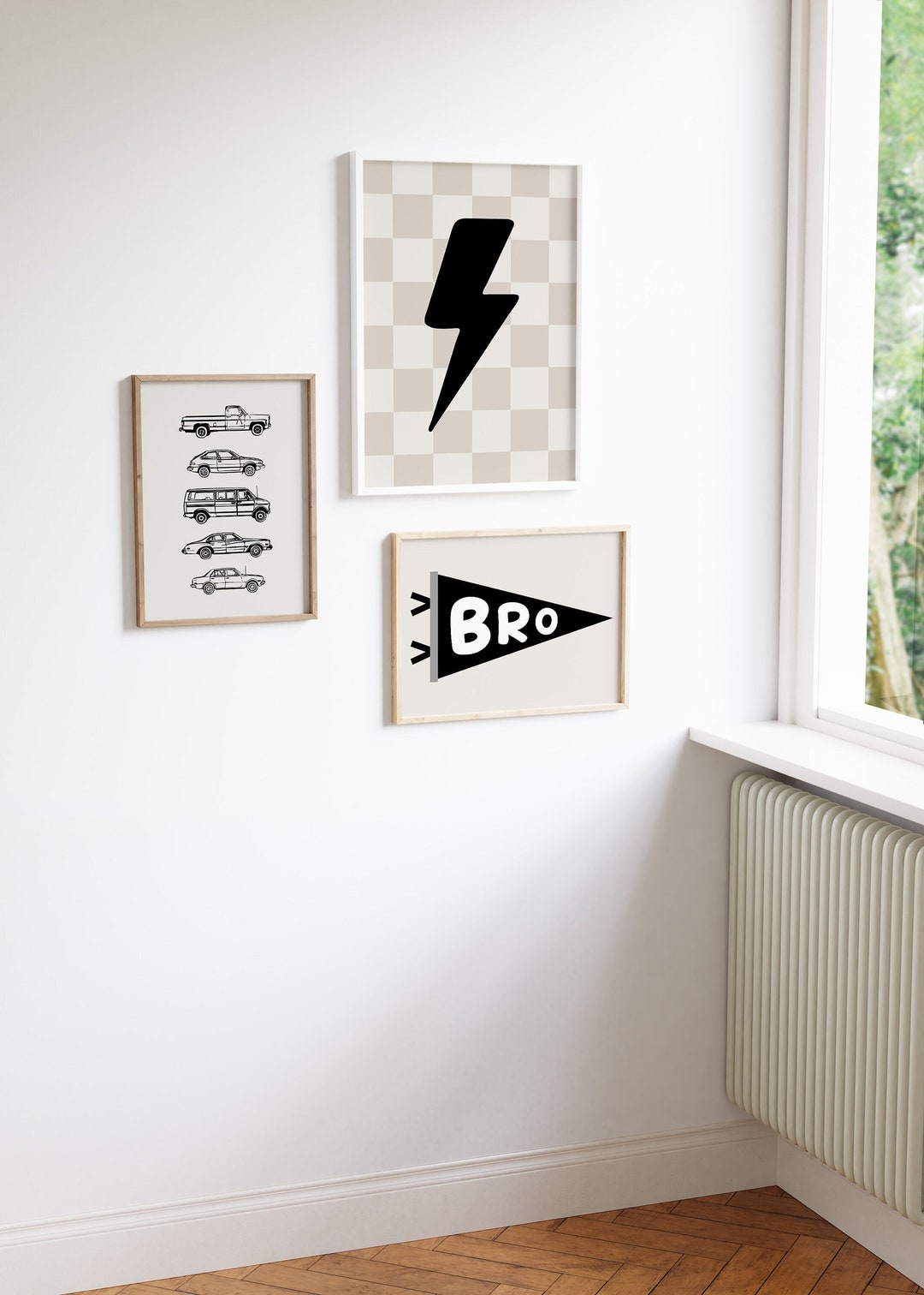 Retro Car Lightning Bro Flag Gallery Wall Set of 3 Downloadable Prints ...