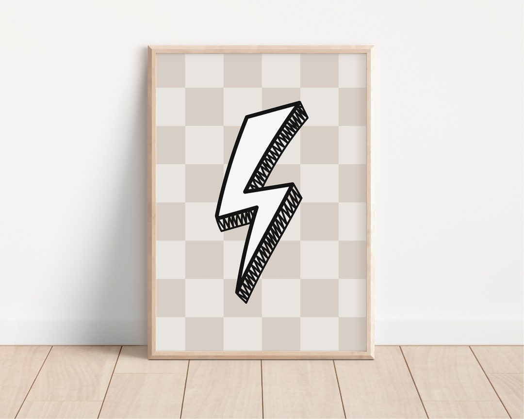 Scribble Lightning Bolt Tan Checker Downloadable Print, Boy Nursery ...