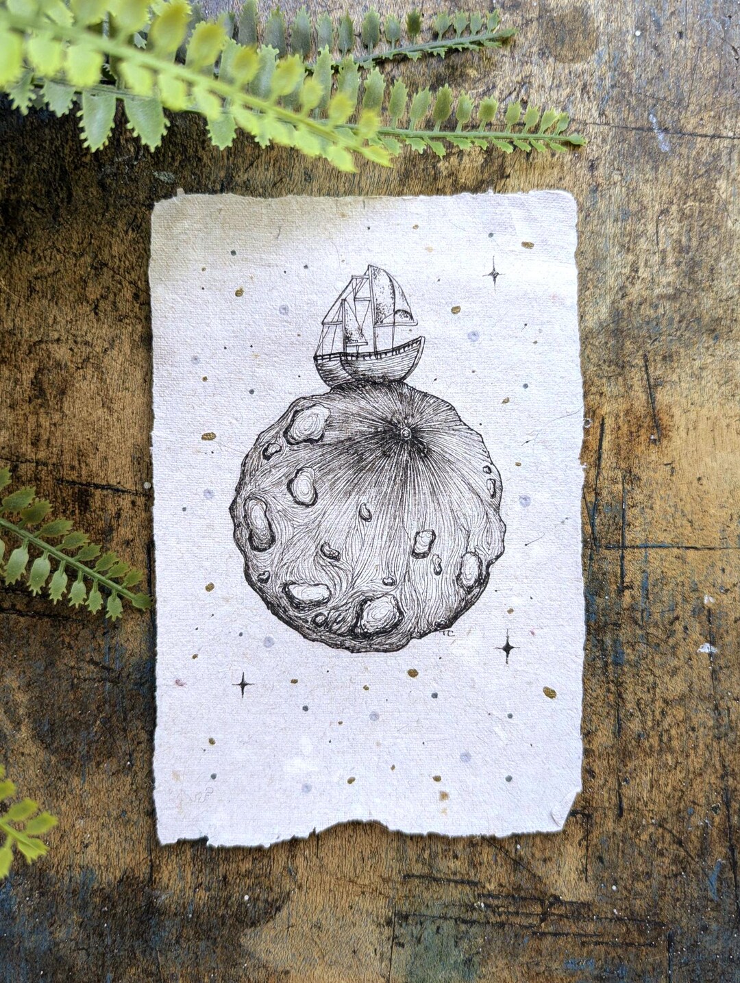 Ship on the Moon Pen and Ink Illustration Original Moon Artwork - Etsy