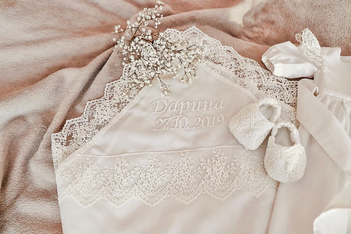 Personalized Baptism Blanket: Embroidered Christening Gift With Lace - Etsy