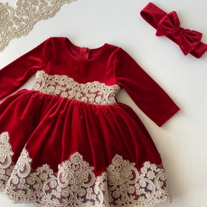 Red Velvet Baby Girl Dress, Christmas Girl Outfit - Etsy