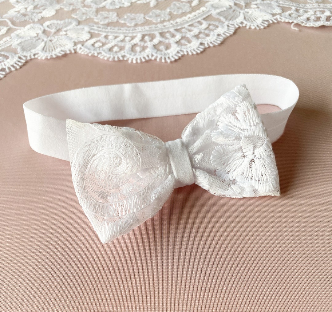 Christening Headband, Lace Bow, Ivory Baptism Headband - Etsy
