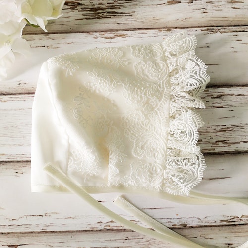 White Christening Bonnet Baptism Hat Baby Girl Bonnet - Etsy