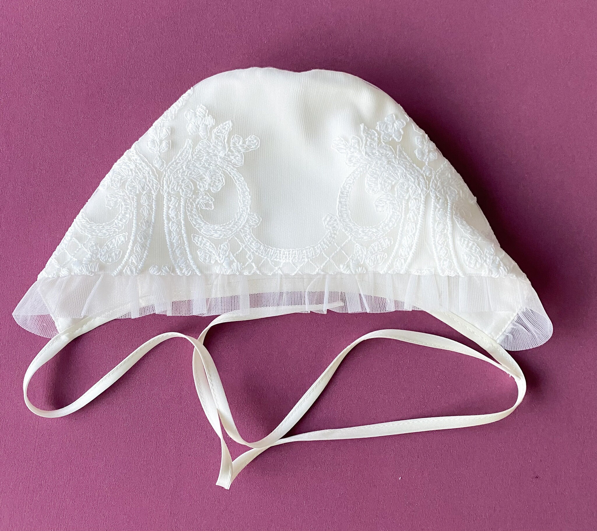 Lace Baptism Bonnet: Handmade Christening Girl Hat - Etsy