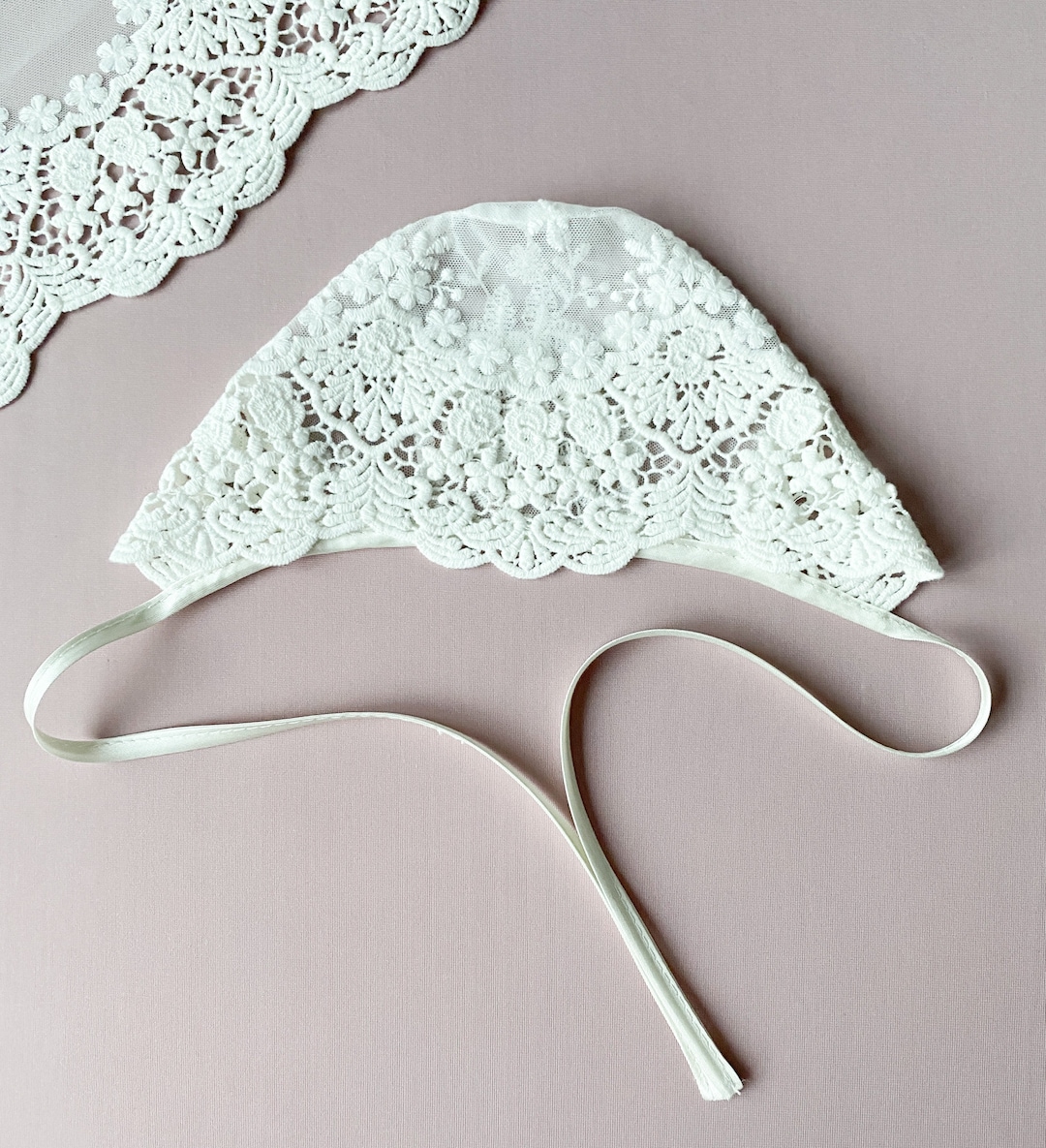 Lace Bonnet, Baptism Bonnet, Ivory Bonnet for Baby Girl, Baptism Bonnet ...