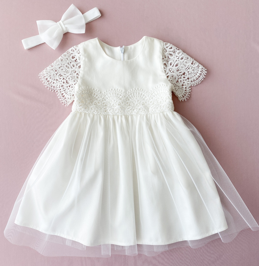 Baptism Dress Baby Girl, Christening Gown, Baptismal Dress Girl, Ivory ...