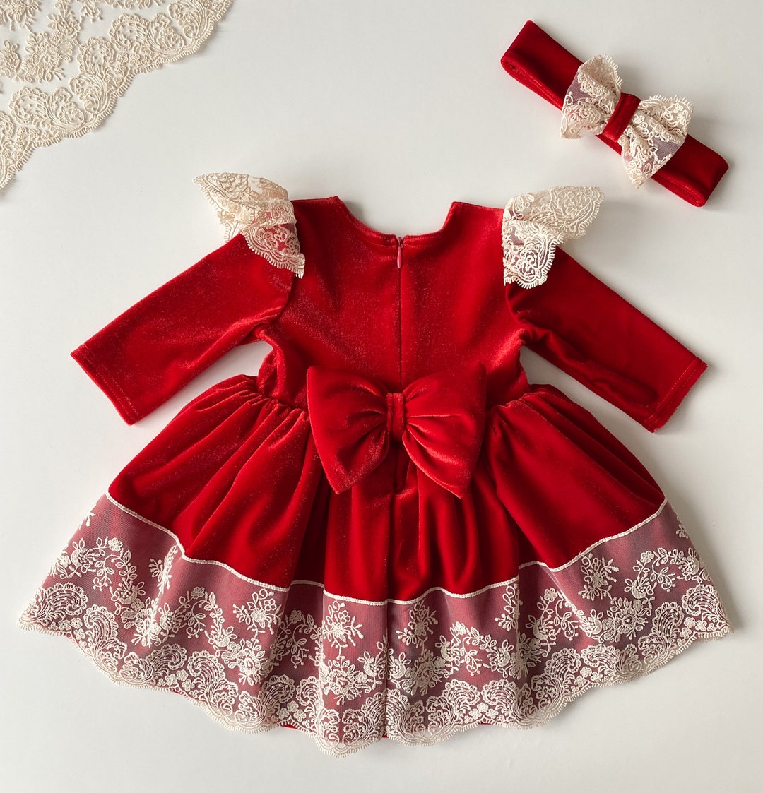Red Velour Christmas Dress: Handmade Lace Holiday Outfit - Etsy