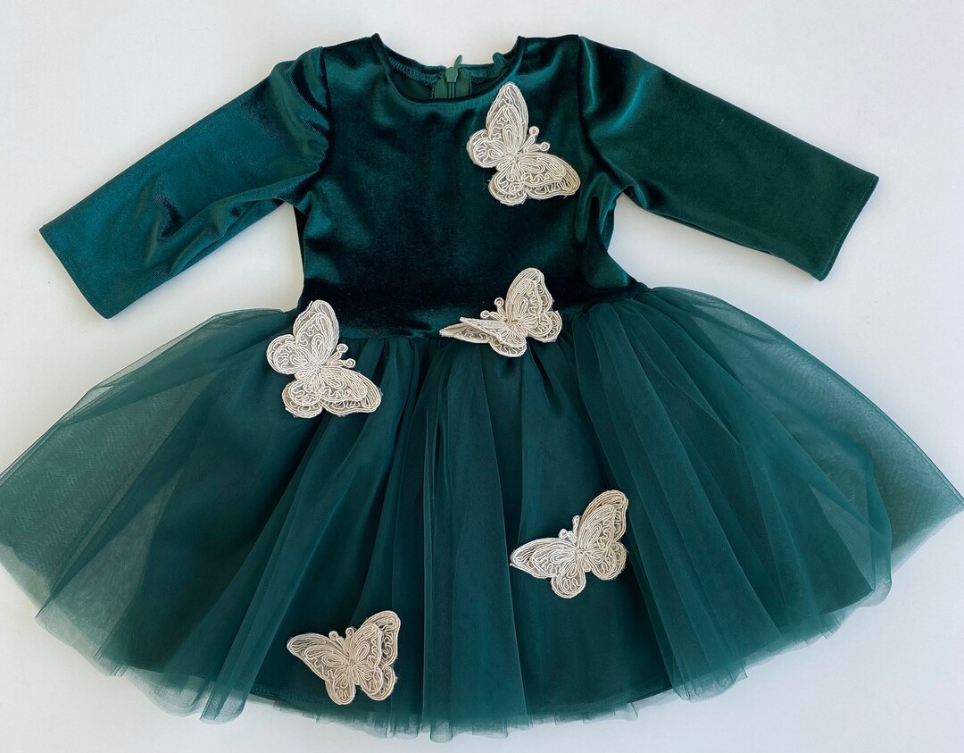 Green Christmas Dress, 1st Christmas Dress, Butterfly Baby Girl Dress ...