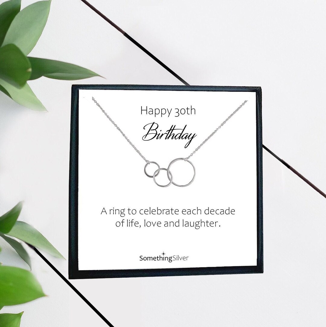 30th Birthday Rings Necklace 925 Sterling Silver, 3 Rings for 3 Decades ...