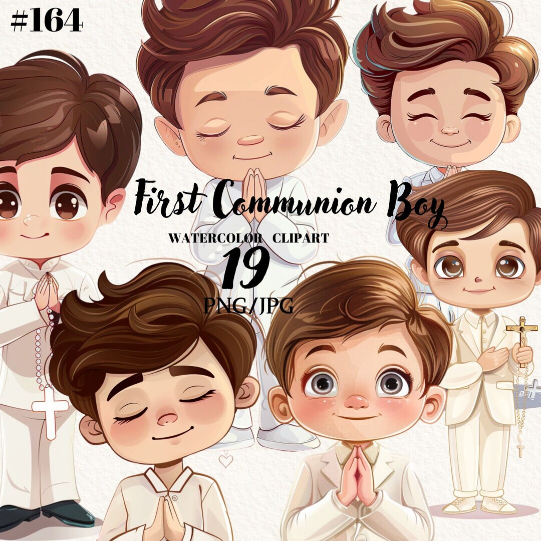First Communion Boy Clipart, First Holy Communion Clipart, Watercolor ...