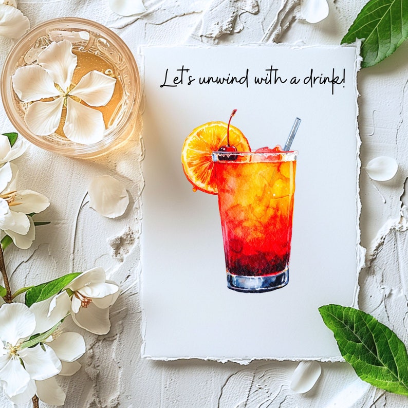 Tequila Sunrise Clipart Bundle, Watercolor Tequila Sunrise PNG ...