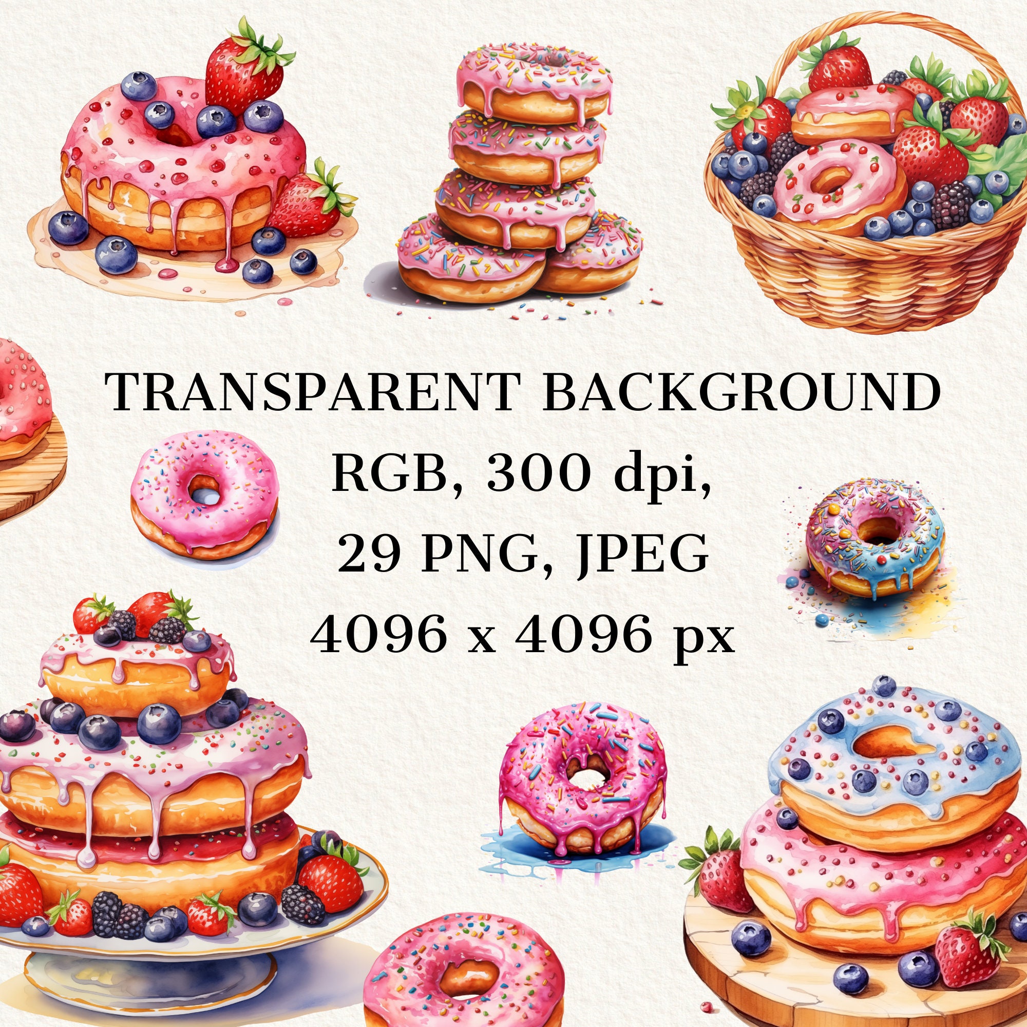 Sweet Bakery Food Clipart, Donut Clipart Png Jpg, Watercolor Donuts ...