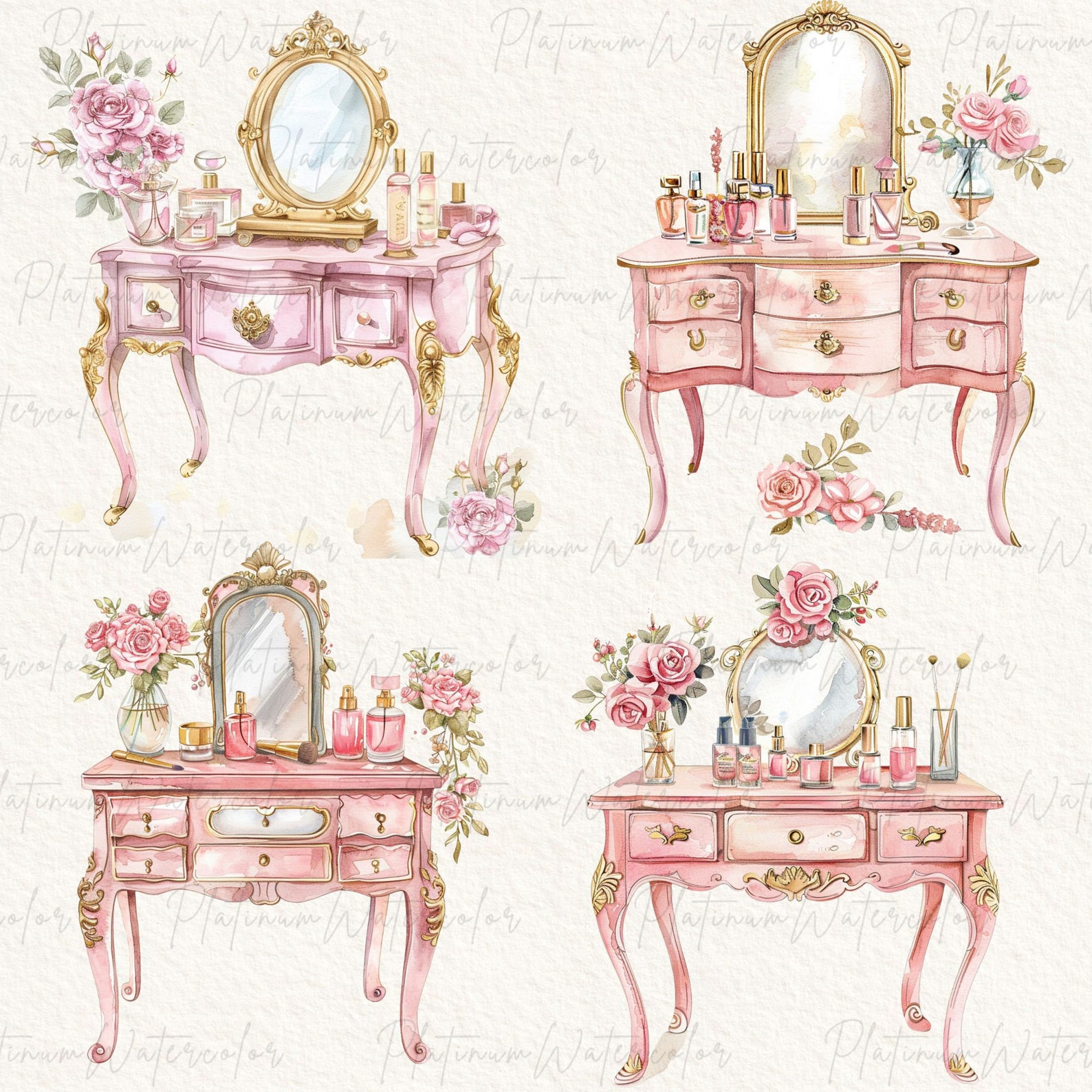 Pink Princesse Dressing Table Clipart Bundle, Baby Girl Nursery ...