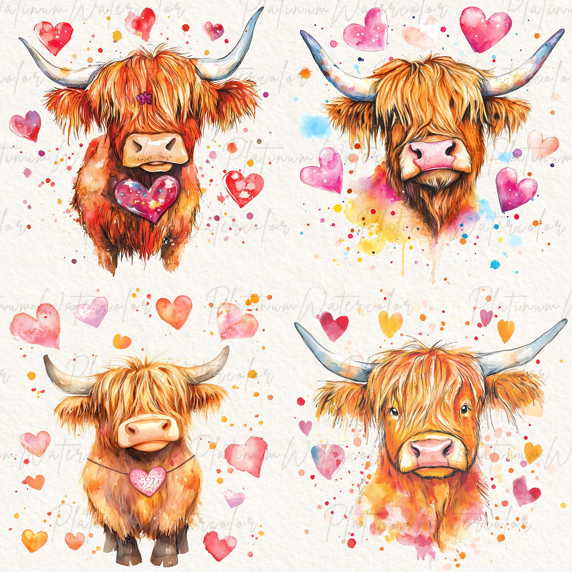 Highland Cow Clipart, Highland Cow PNG, Valentine Highland Cow Set ...