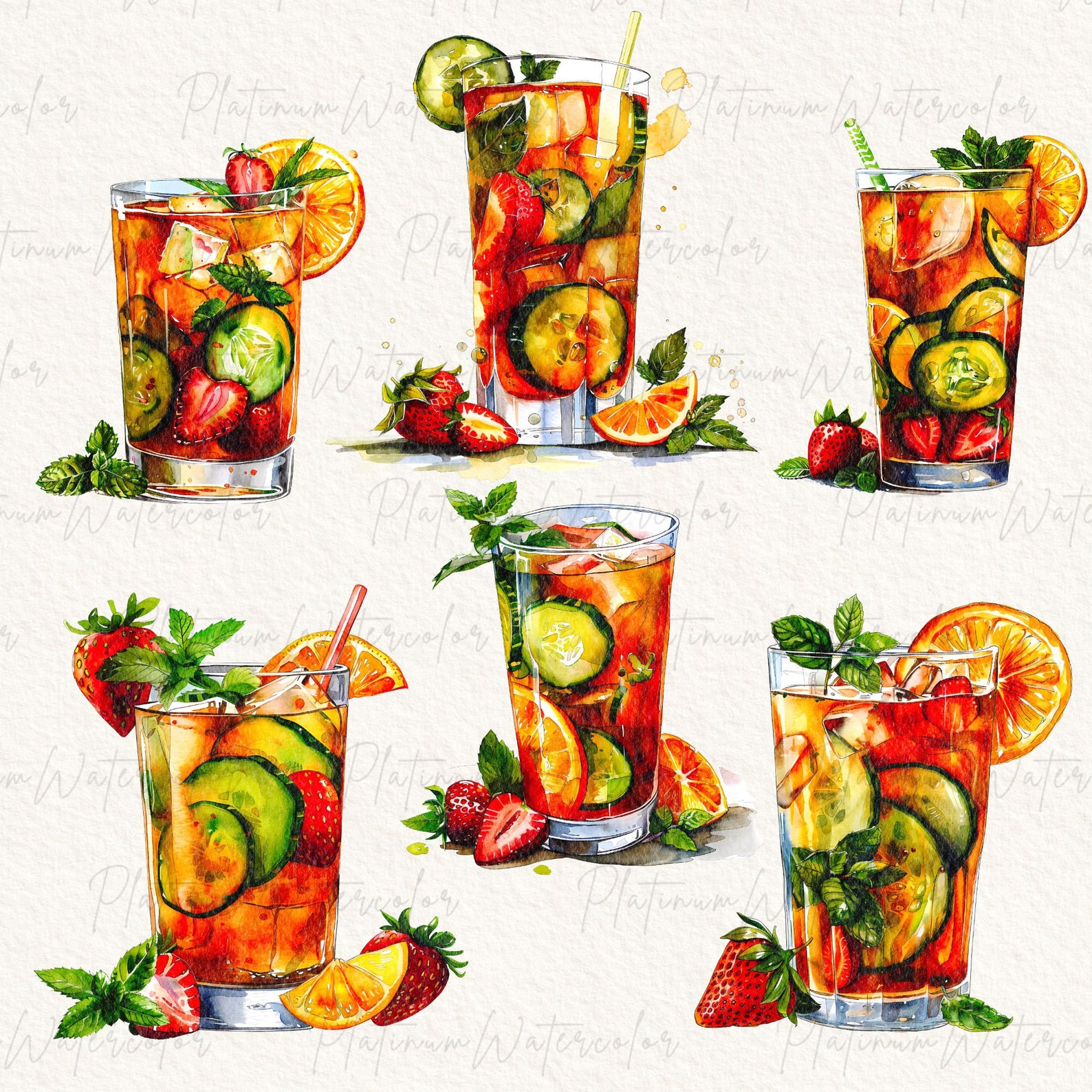 Pimm's Cup Clipart Bundle, Cocktail Menu, Signature Drink Sign, Summer ...