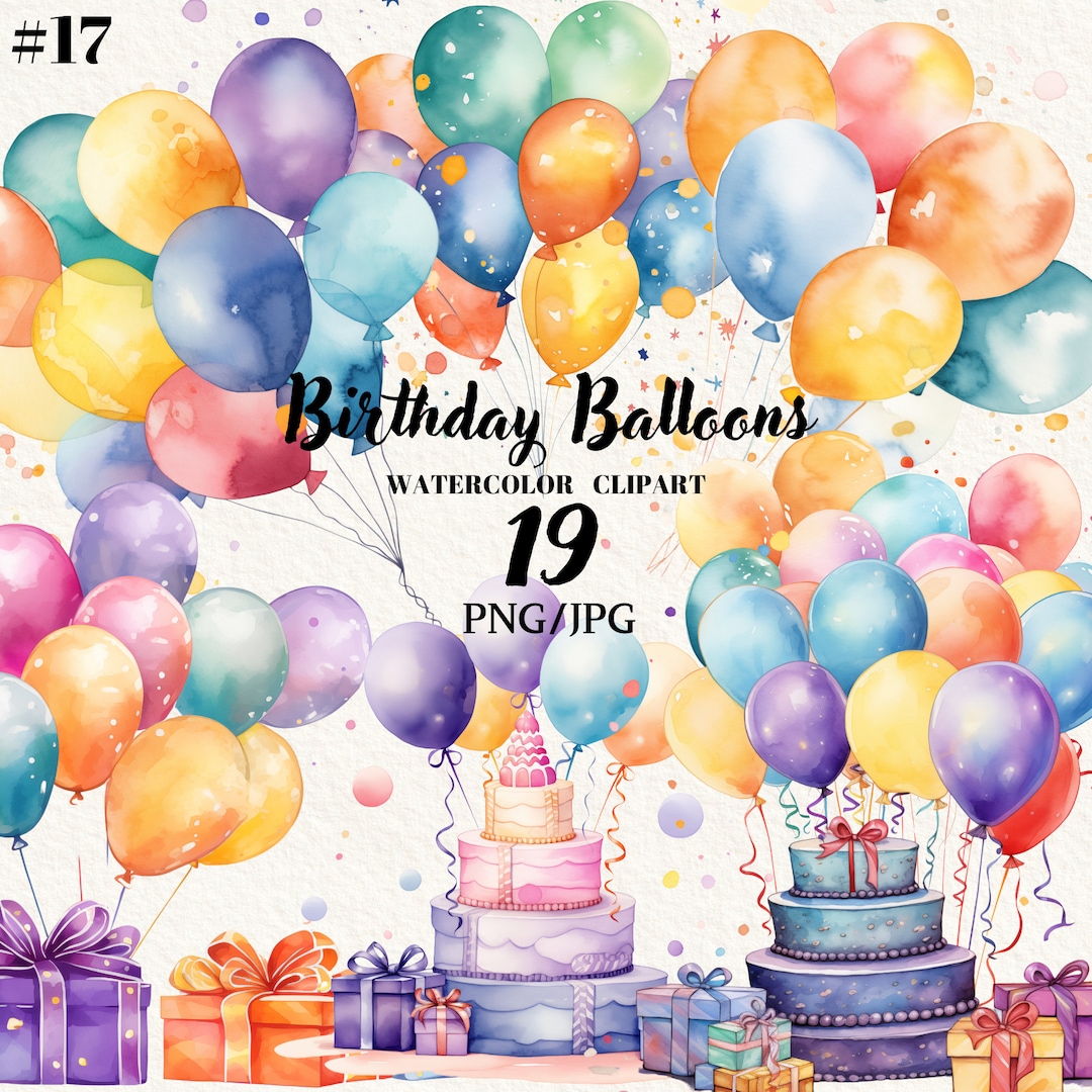 Birthday Balloons Cake Present Clipart Party, Birthday Doodles ...