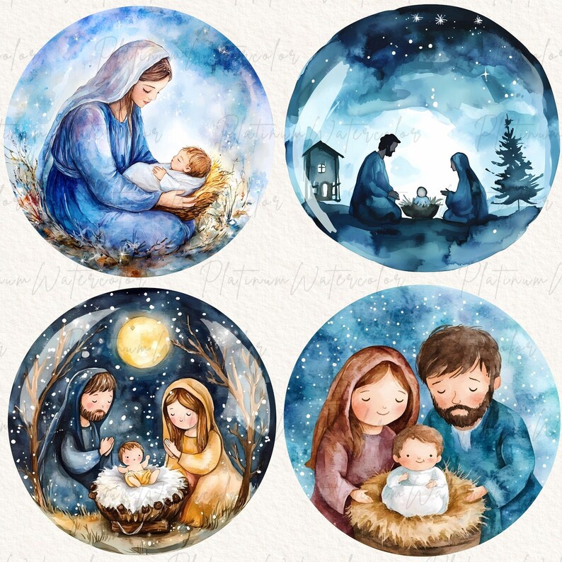 Nativity Set Clipart Bundle, Watercolor Christmas Clipart, Transparent ...