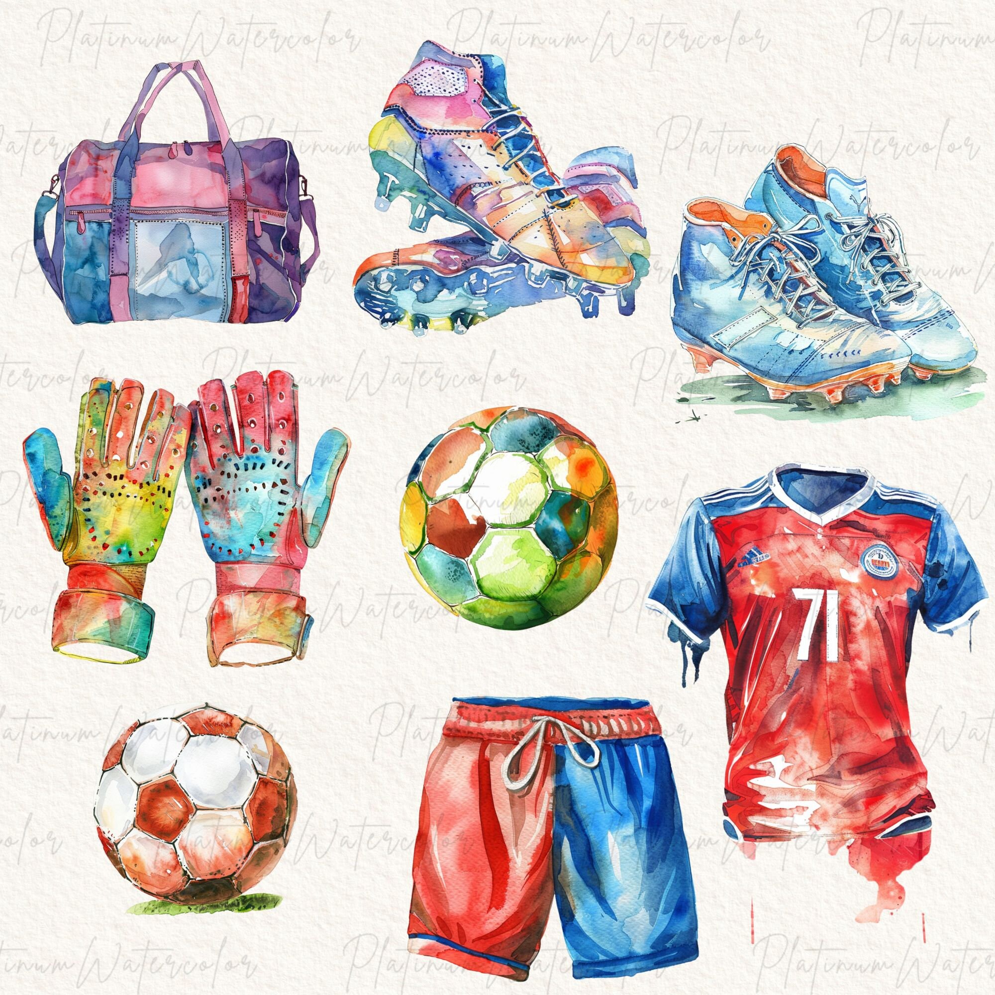 Soccer Ball and Soccer Shoes Clipart, Watercolor Printable Football ...