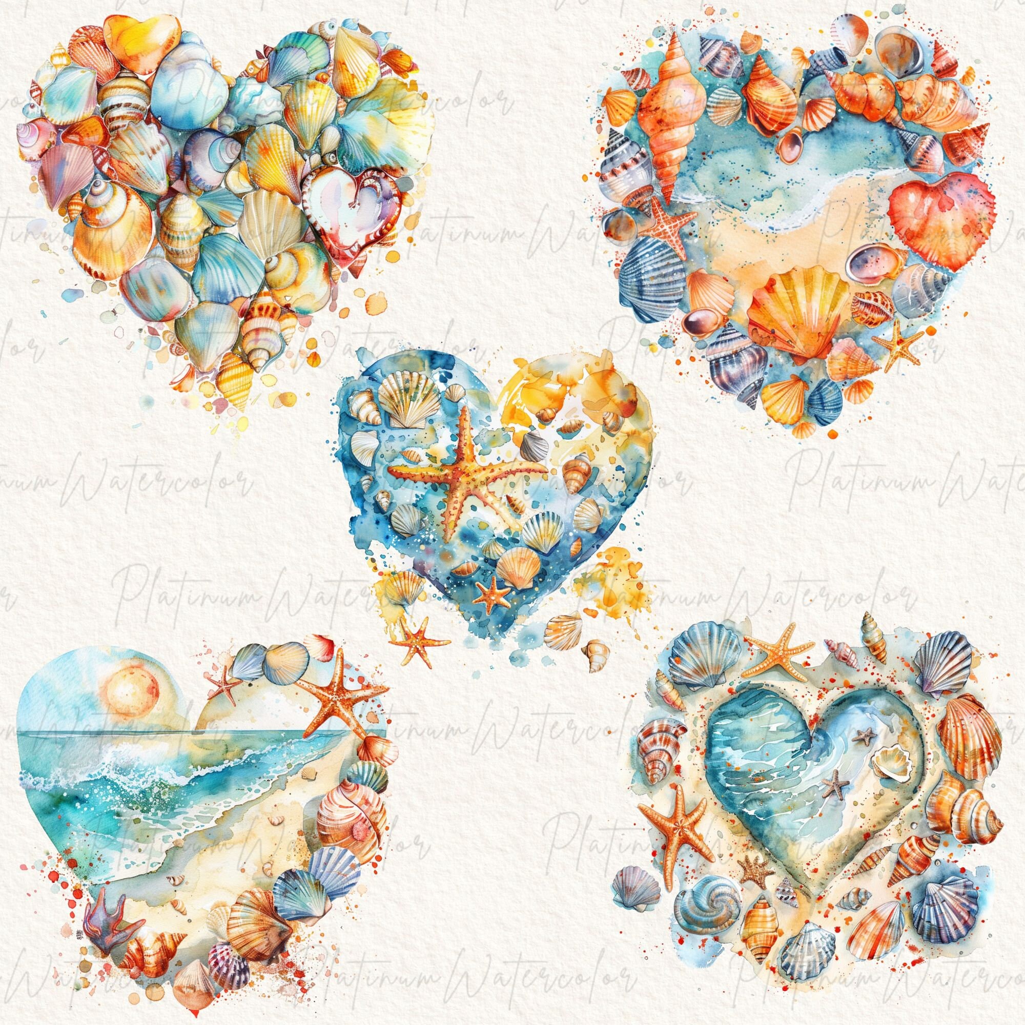 Seashell Heart Clipart Bundle, Ocean Clipart, Summer Clipart ...