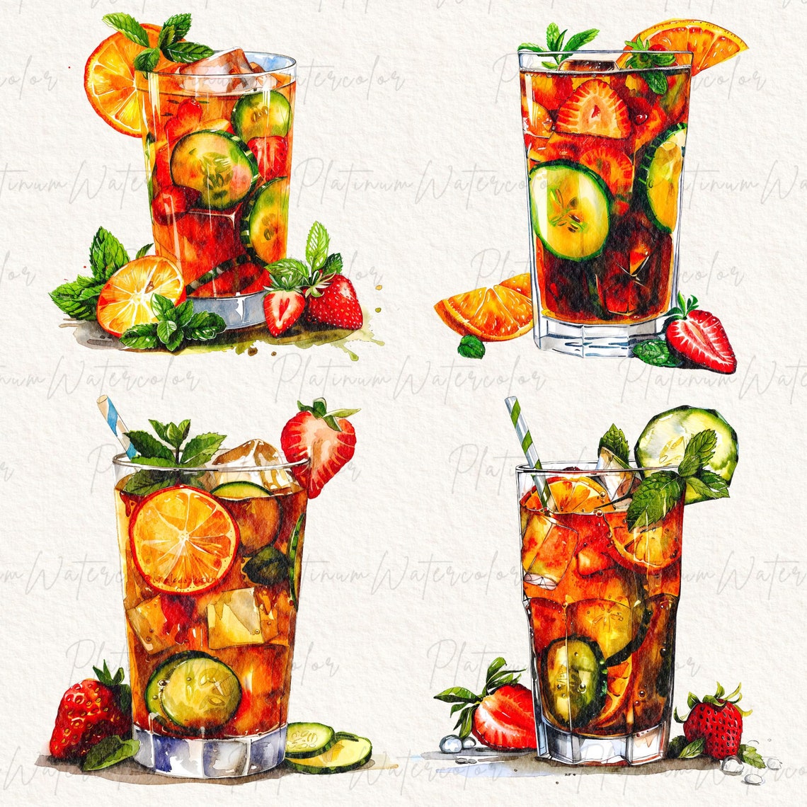 Pimm's Cup Clipart Bundle, Cocktail Menu, Signature Drink Sign, Summer ...