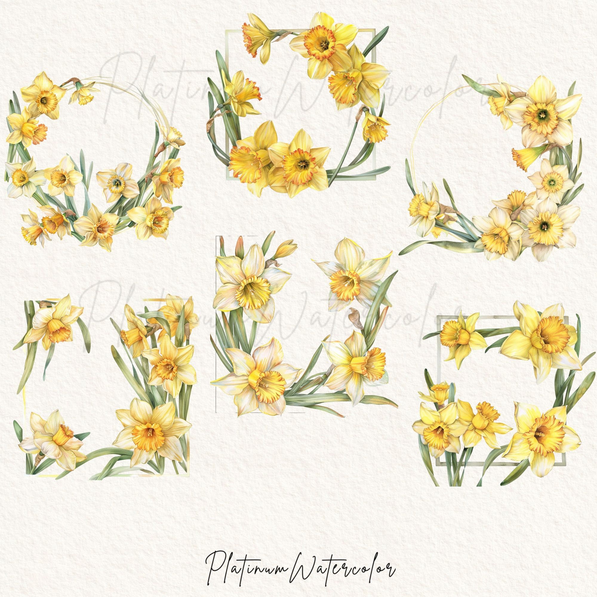Watercolor Daffodils Frame Clipart, Spring Flower Frame, Flowers ...