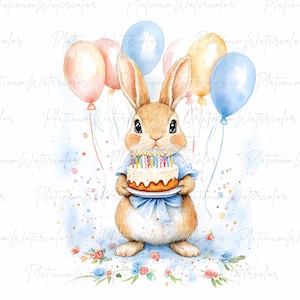 9 JPG Happy Birthday Clipart Bunny, Instant Download, Commercial Use ...