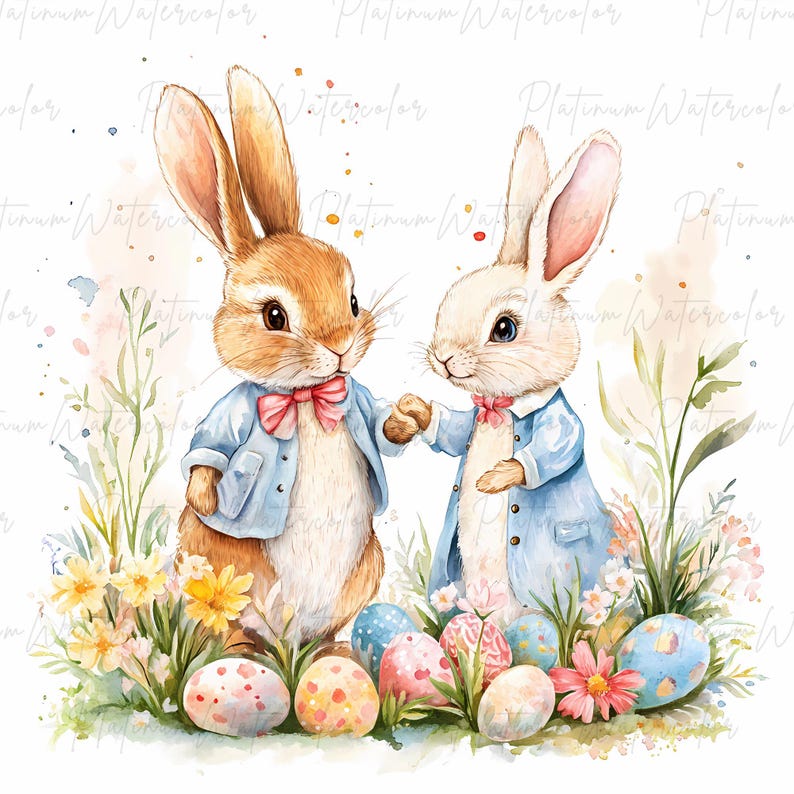 10 JPG Easter Bunny, Easter Peter Rabbit, Watercolor Clipart, Digital ...