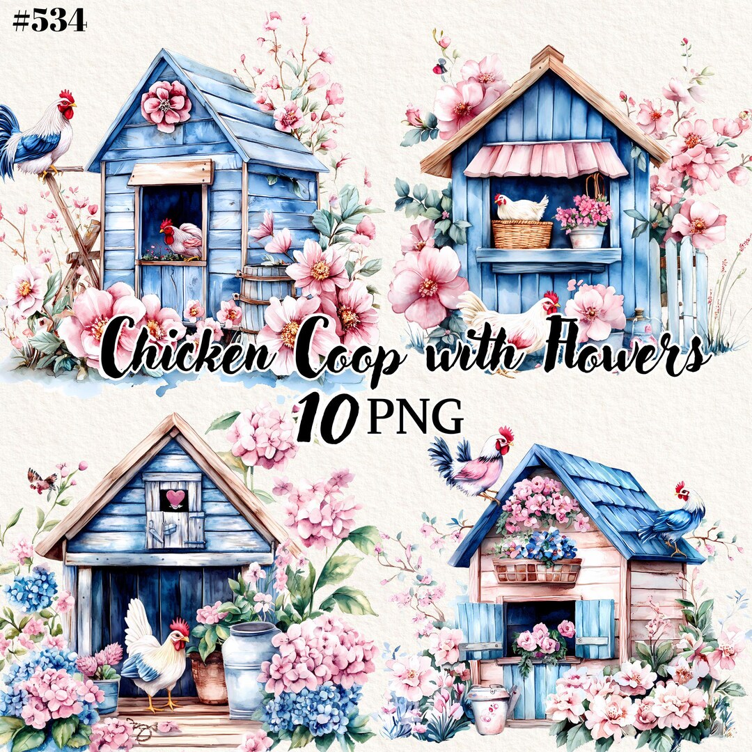 Watercolor Clipart Chicken Coop, Clipart Bundle, Spring Clipart ...