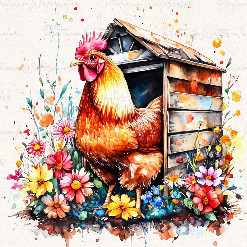 Chicken Coop Clipart, Watercolor Clipart, 10 PNG, Clipart Bundle ...